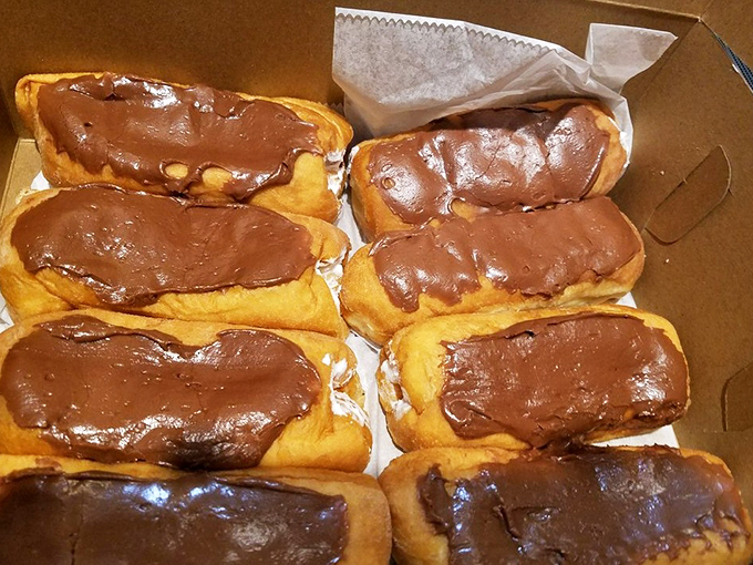 Long Johns that actually live up to their name—substantial, satisfying, and sporting chocolate frosting that tastes like actual chocolate, not just brown sugar.