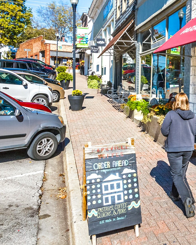 Strolling down this brick-paved sidewalk feels like walking through a movie set where small-town charm isn't acting – it's just Tuesday in Parkville.
