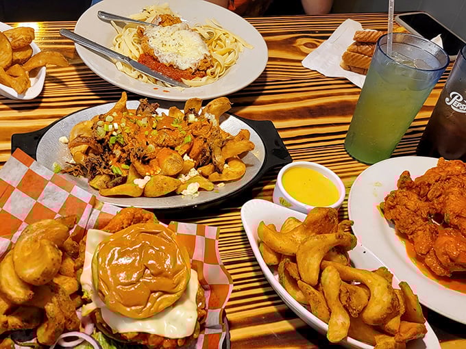 When you can't decide what to order, sometimes the answer is "everything." A table spread that would make your cardiologist wince and your taste buds rejoice.