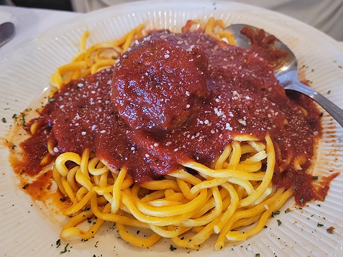 Spaghetti and meatballs: the dish that launched a thousand Italian restaurants. TAT's version looks like it could star in its own Scorsese film.
