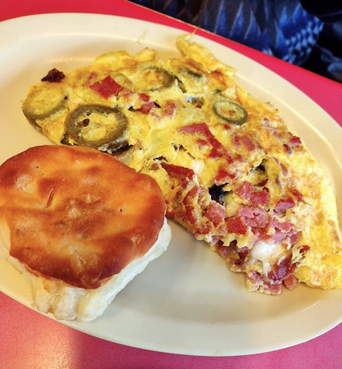 This isn't just an omelet; it's a masterpiece of jalapeños, ham, and cheese that makes you wonder why you'd ever order anything else.