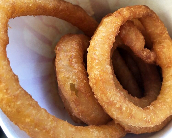 Onion rings with that perfect crunch-to-give ratio—the kind that make you wonder why anyone bothers with fancy appetizers.