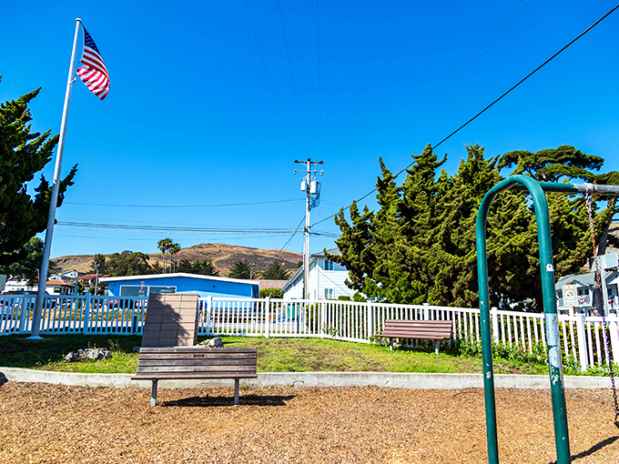 A park bench with the best view in town—where locals come to contemplate life's big questions or just yesterday's catch.