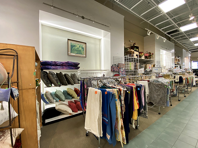 The textile section offers everything from designer throw pillows to vintage linens—proof that secondhand doesn't mean second-rate.