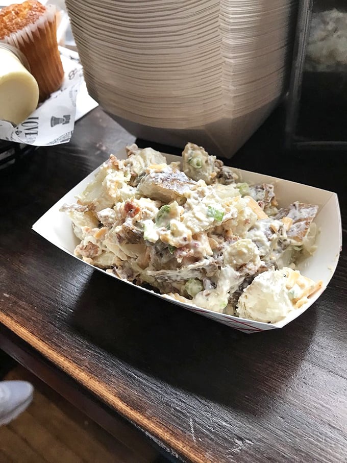 Potato salad that doesn't apologize for being exactly what it should be—creamy, chunky, and substantial enough to make your grandmother jealous.