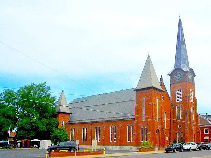 This magnificent brick church stands as Huntingdon's architectural crown jewel, its soaring steeple reaching skyward as it has for generations of Sunday mornings.