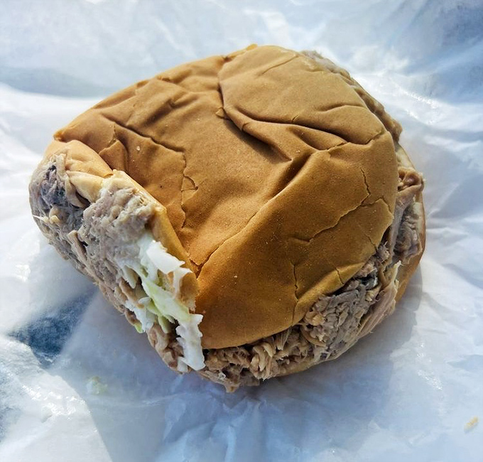 The pulled pork sandwich at B's doesn't need fancy toppings or artisanal bread—just meat, slaw, and a bun that knows its place.