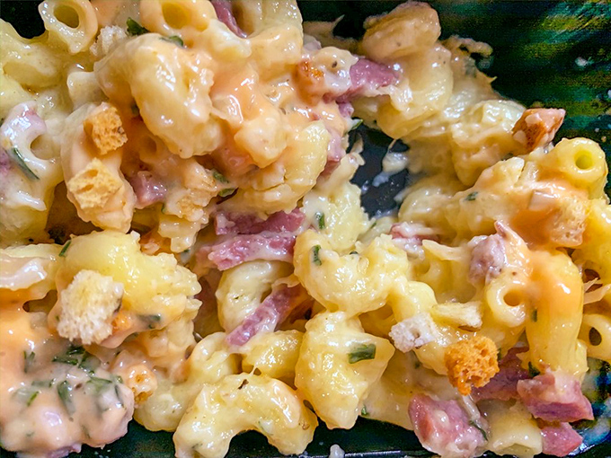Mac and cheese meets corned beef in this comfort food collaboration that would make both your cardiologist and inner child equally concerned and delighted.