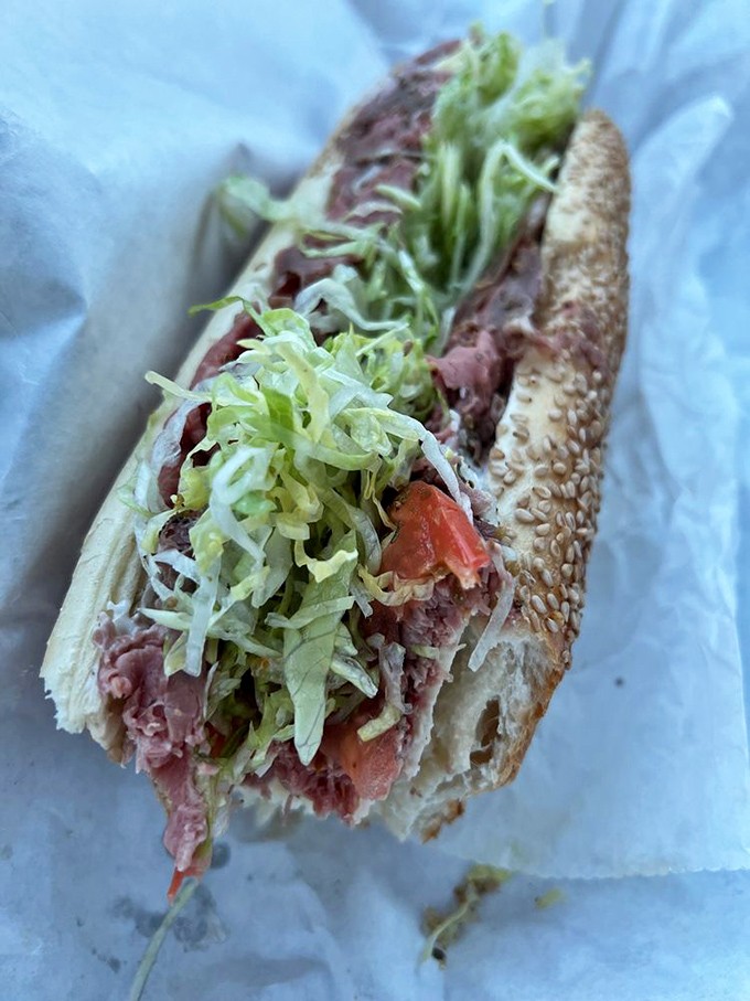 The roast beef hoagie—where thinly sliced, perfectly pink meat gets the royal treatment it deserves. Bow down, sandwich lovers.