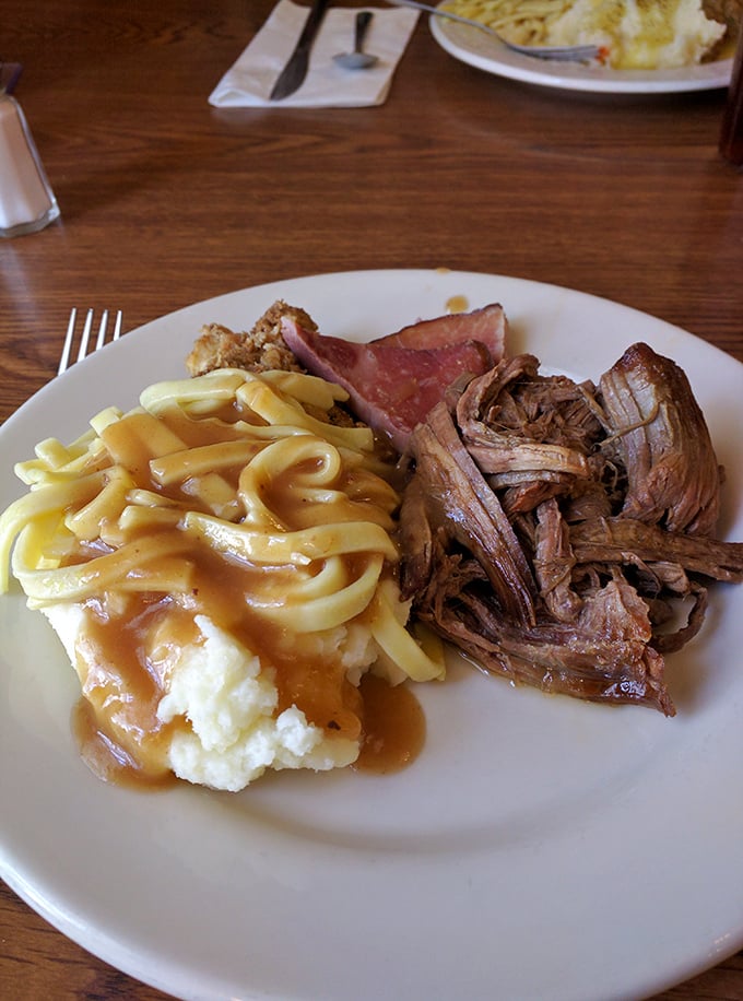 Noodles over mashed potatoes—because sometimes one carb simply isn't enough. The gravy ties this beautiful relationship together.