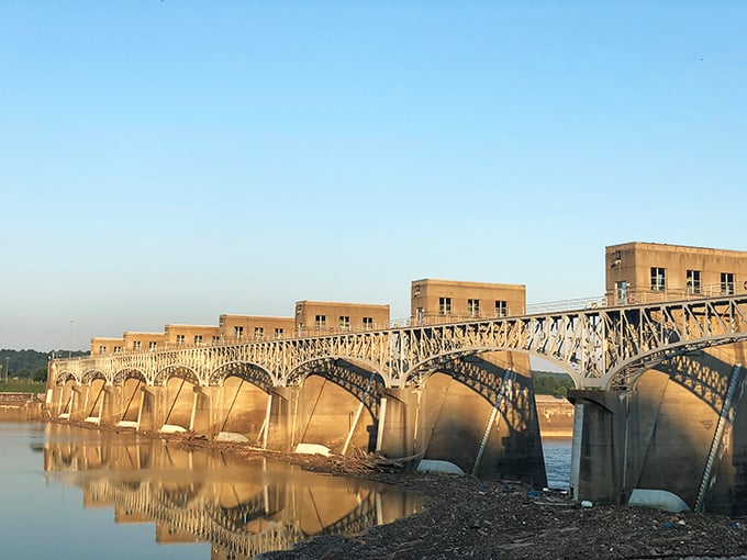 The Robert C. Byrd Lock and Dam stands as an engineering marvel, controlling the Ohio River while providing spectacular sunset views.