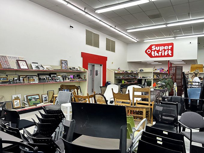 The chair section resembles a furniture family reunion—mid-century modern mingling with country casual and office chic.