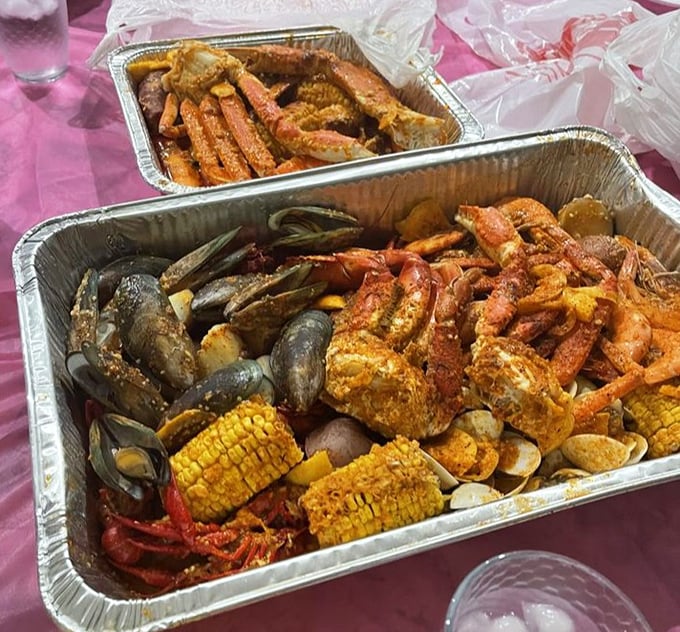 The seafood boil equivalent of a greatest hits album—crawfish, shrimp, mussels, corn, and potatoes all performing together in perfect harmony.