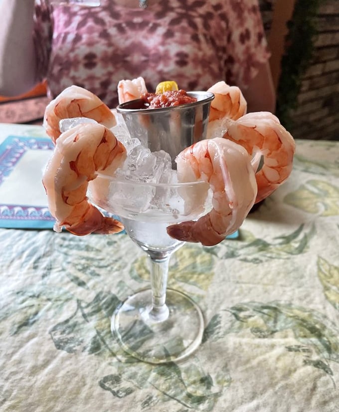 Jumbo shrimp cocktail served in a martini glass—because in Wisconsin, seafood deserves the same respect as a well-crafted Old Fashioned.