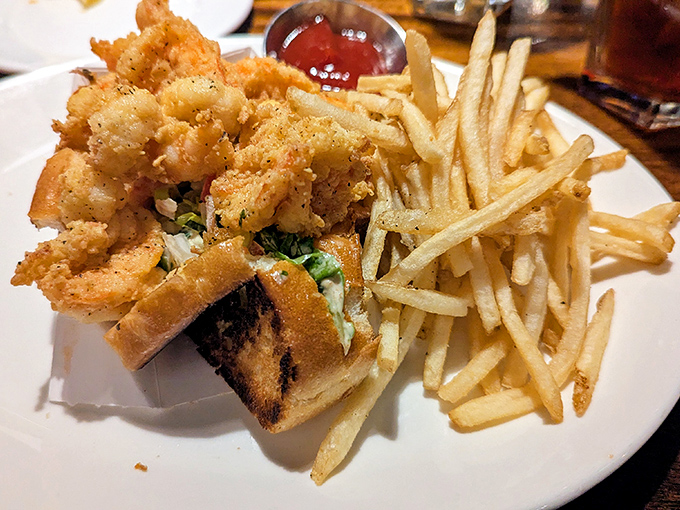 A seafood sandwich that belongs in the Comfort Food Hall of Fame—crispy, succulent, and demanding to be devoured immediately.