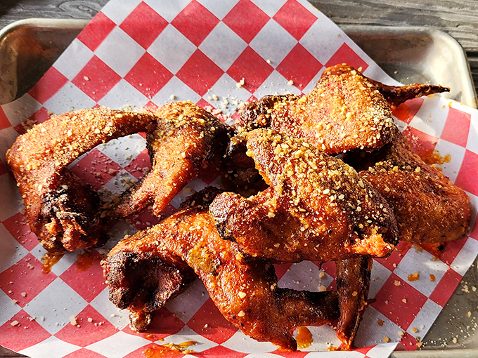 Crispy on the outside, juicy on the inside—these wings have clearly been introduced to fire twice and are better for the experience.