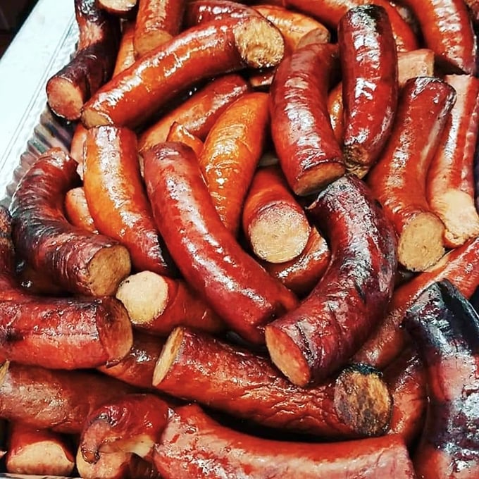 These smoked sausages aren't just cooked, they're serenaded to perfection. Each one glistening with smoky promise and meaty satisfaction.