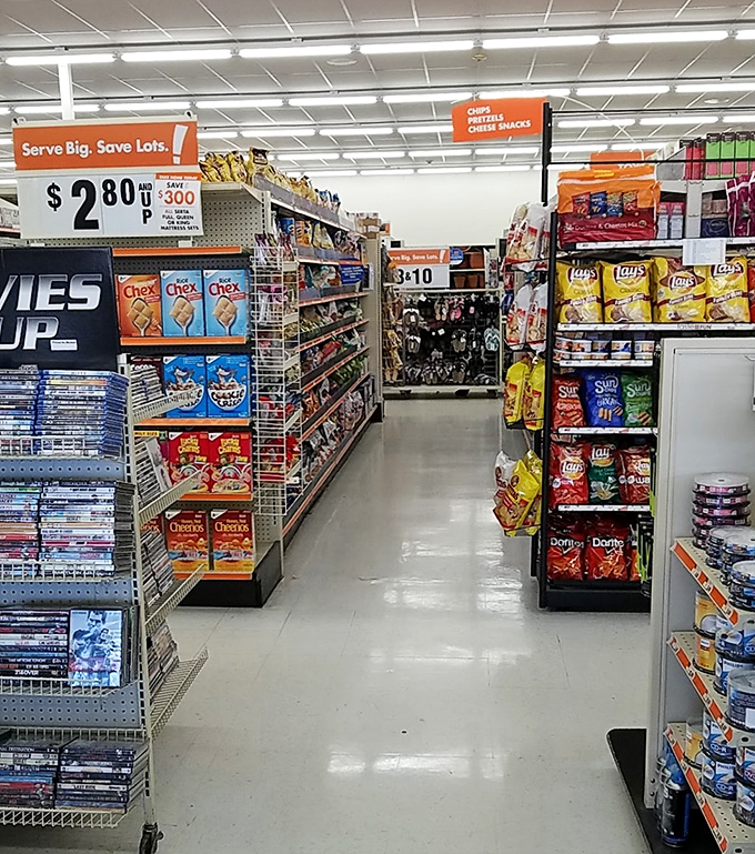 The snack aisle – where diet intentions go to die and movie nights are born. Chex Mix neighbors Lay's chips in this paradise of munchable delights.