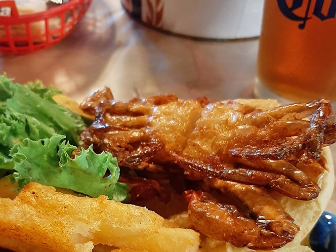 The soft shell crab at Boondocks doesn't need elaborate presentation—just a perfect fry, a bit of green, and your undivided attention.