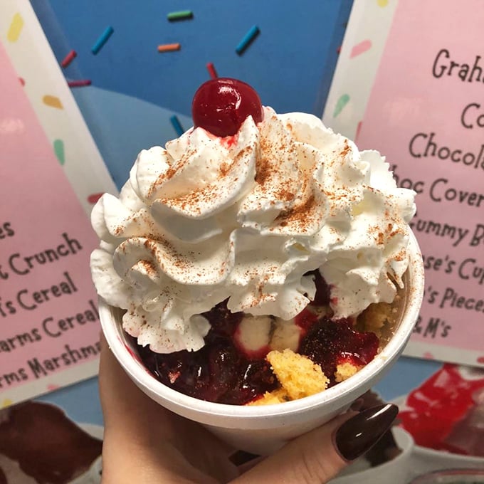 A proper sundae should make you pause in reverence before diving in. This berry-laden masterpiece demands exactly that kind of respect.
