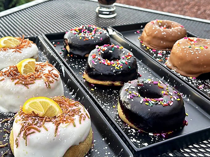 These aren't just donuts—they're edible art. The chocolate-glazed beauties with sprinkles might make you weep with joy. 