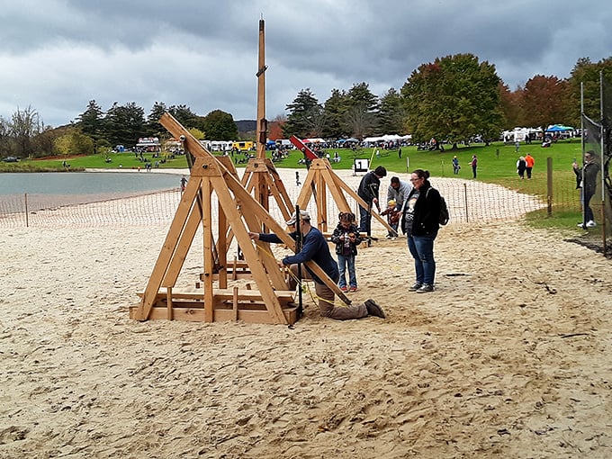 Medieval-style catapults on the beach? Pennsylvania's answer to building sandcastles – go big or go home, preferably not with a trebuchet.