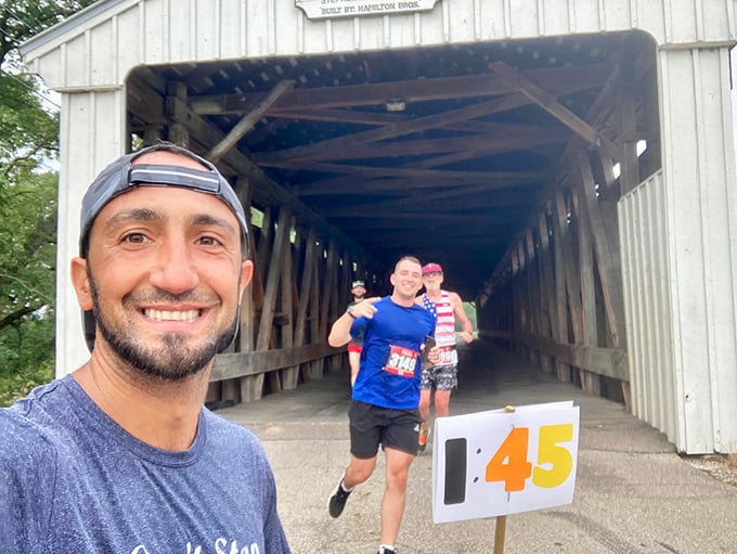 The bridge doesn't just attract history buffs—it's apparently a popular spot for runners too. Some people get their steps in with style!