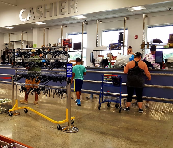Fellow treasure hunters on the prowl, each searching for that perfect find among the racks.