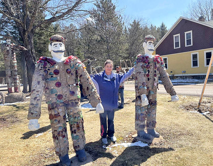 Making friends with the locals—these concrete gentlemen have been known to give the warmest, if somewhat rigid, hugs in Wisconsin.