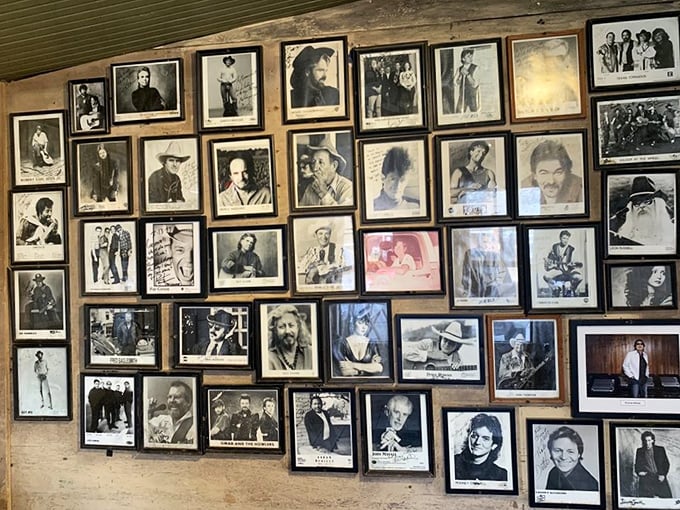 A wall of fame that puts Hollywood to shame—each photo represents a night when musical magic happened right here on that humble stage.