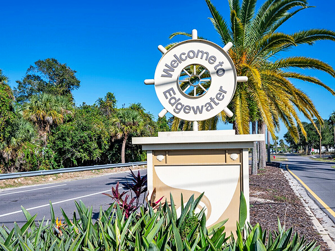 The nautical welcome sign says it all – you're entering a place where the steering wheel motif isn't just decorative.