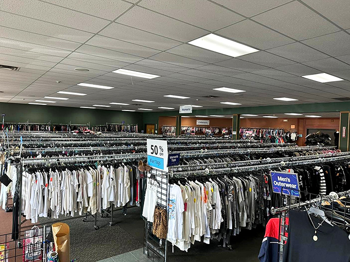 The clothing section stretches to the horizon like a textile sea. Somewhere in this ocean of options is your next favorite shirt.