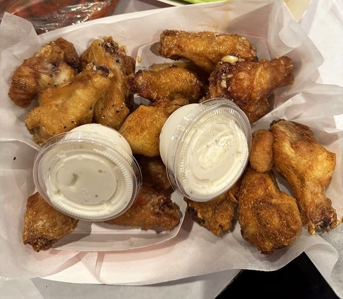 These wings aren't playing second fiddle to seafood – they're starring in their own delicious production. Crispy, saucy perfection for the shellfish-averse.