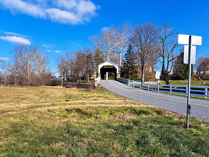 This picturesque covered bridge isn't just for postcards—it's a functioning piece of history that locals still use every day.
