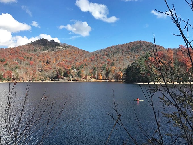 Wolf Creek Lake in autumn is nature's masterpiece—a canvas of mountain reflections that makes you want to put your phone down and just breathe.