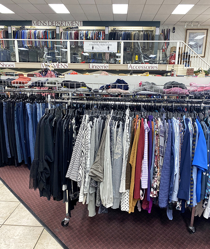The women's clothing section is meticulously organized—a rarity in thrift world—making it possible to actually find that perfect blouse without developing "rack rage."