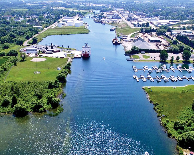 From above, Cheboygan reveals its true character—a perfect marriage of blue waters, green shores, and a town that knows exactly where it belongs.