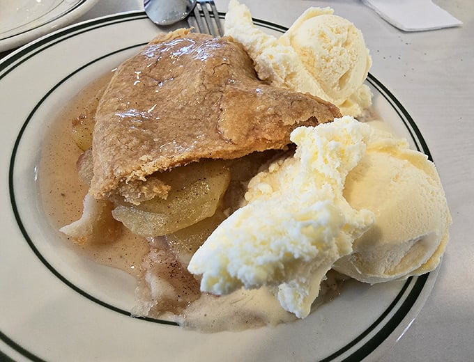 Apple pie à la mode—the restaurant's namesake dessert doesn't disappoint, with flaky crust and vanilla ice cream creating that perfect hot-cold romance on your palate.
