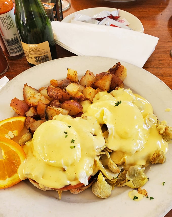 Behold the Bodega Benedict – where poached eggs meet their destiny atop what looks like breakfast nirvana.