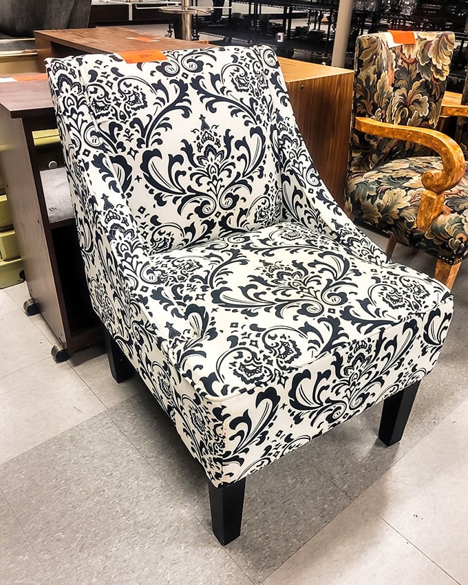 This patterned accent chair isn't just furniture—it's the statement piece your living room has been texting you about.