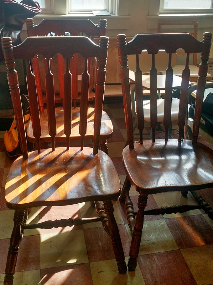 These wooden chairs have witnessed decades of family dinners and heated Monopoly games—solid craftsmanship that laughs in the face of today's assembly-required furniture.