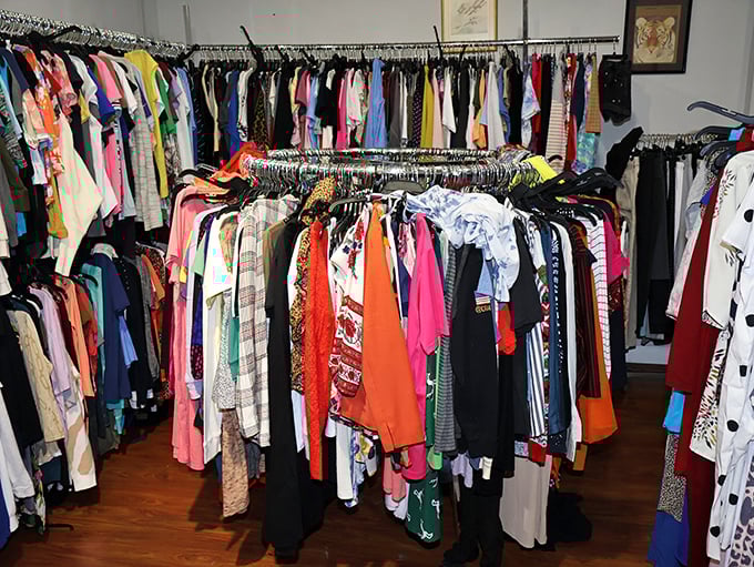 The clothing rainbow! Every hue, every era, every style—from "I wore that in college" to "I wish I'd worn that in college."