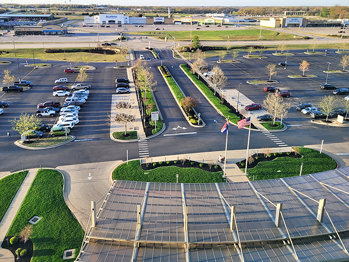 Well-maintained commercial areas offer all the shopping necessities without big-city traffic headaches – notice those gloriously empty parking spaces!