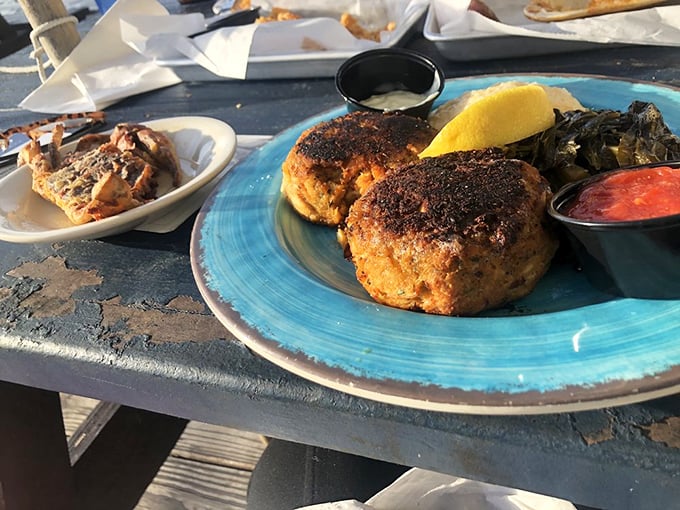 These crab cakes are what Maryland dreams are made of—all jumbo lump, barely bound together, and bronzed to perfection. The seafood equivalent of winning the lottery.