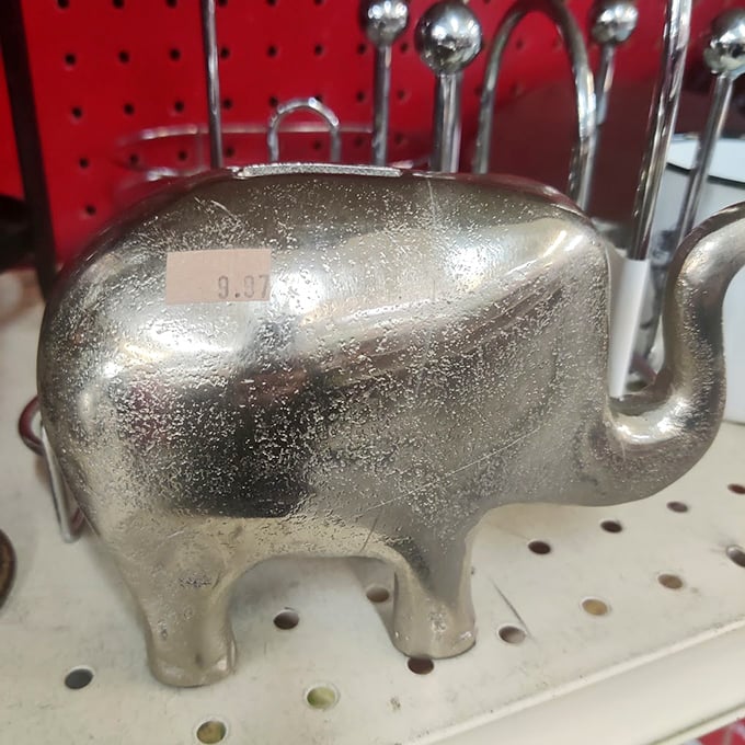 This silver elephant figurine isn't just decor—it's the start of a collection or the perfect quirky bookend. Marie Kondo would approve of this joy-sparking find.