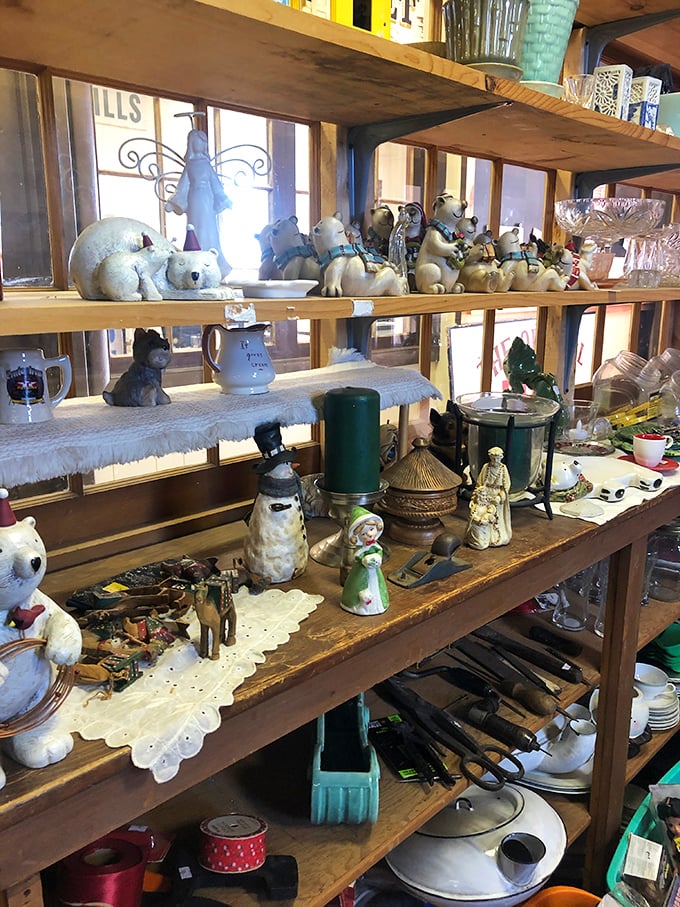 A menagerie of porcelain personalities awaits adoption. These polar bears and figurines have patiently survived decades, hoping you'll give them prime mantel real estate.