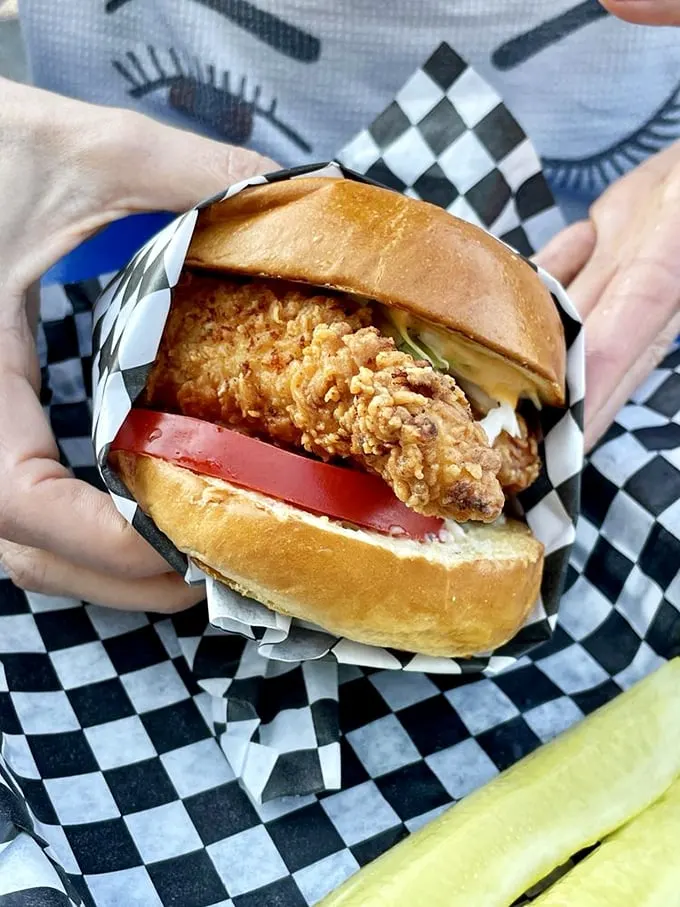 The chicken sandwich arrives like a well-structured argument – crispy protein, soft bun, and just enough accessories to make its point without overtalking.