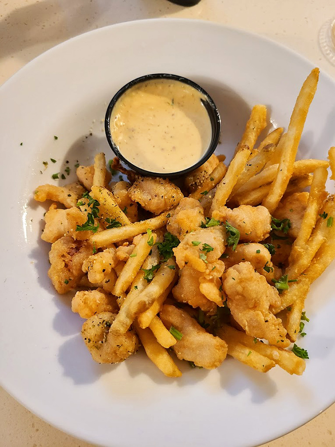 Not just any fried seafood basket—this is Florida's answer to comfort food. The dipping sauce deserves its own fan club and possibly a small shrine.