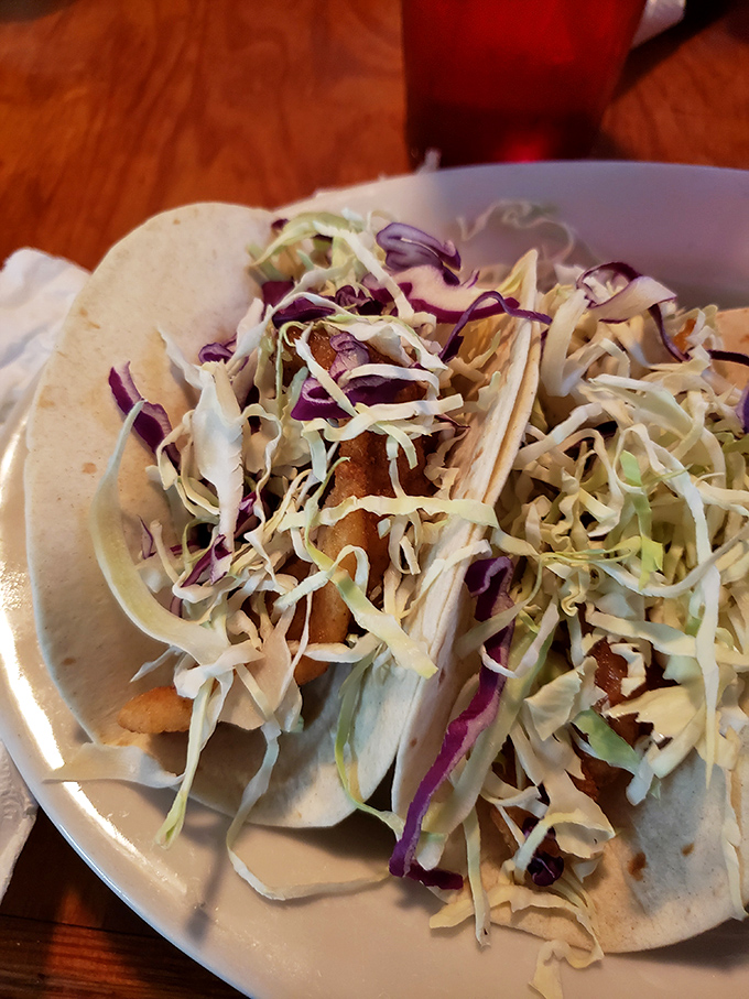 Gator tacos topped with fresh cabbage—proof that sometimes the most intimidating ingredients make the most delightful meals. Florida's answer to street food.