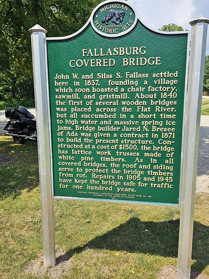 History lessons don't get more picturesque than this. The green Michigan historical marker reveals secrets of this wooden wonder that's survived nearly 150 years of Michigan seasons.